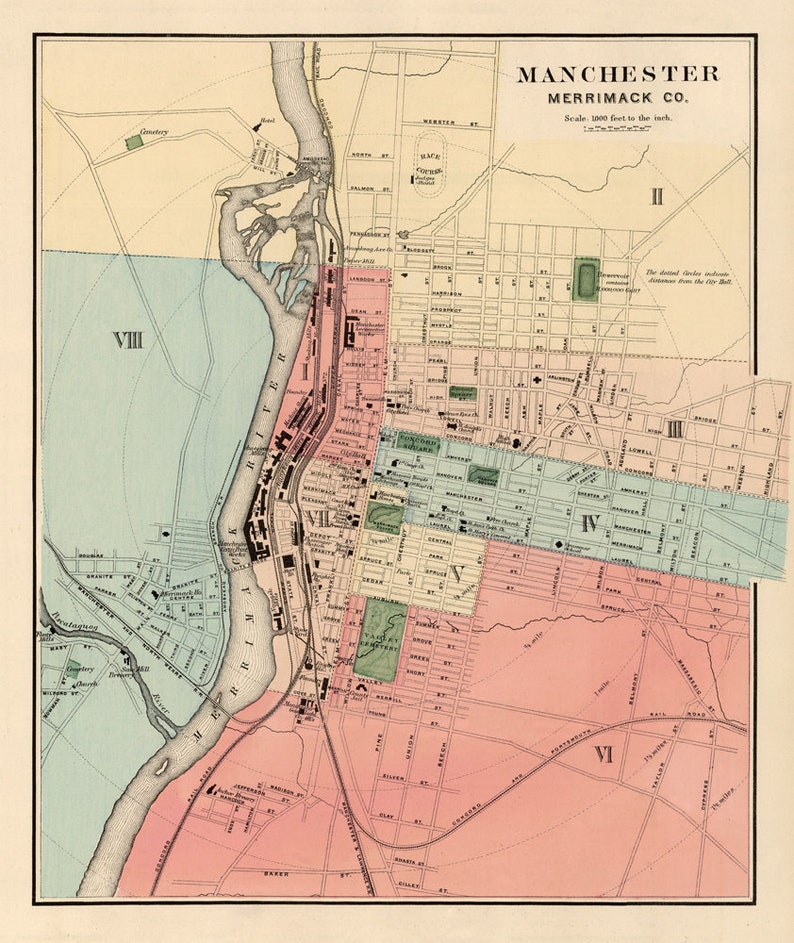 Old Map of Manchester Manchester Map Print Wall Map of | Etsy