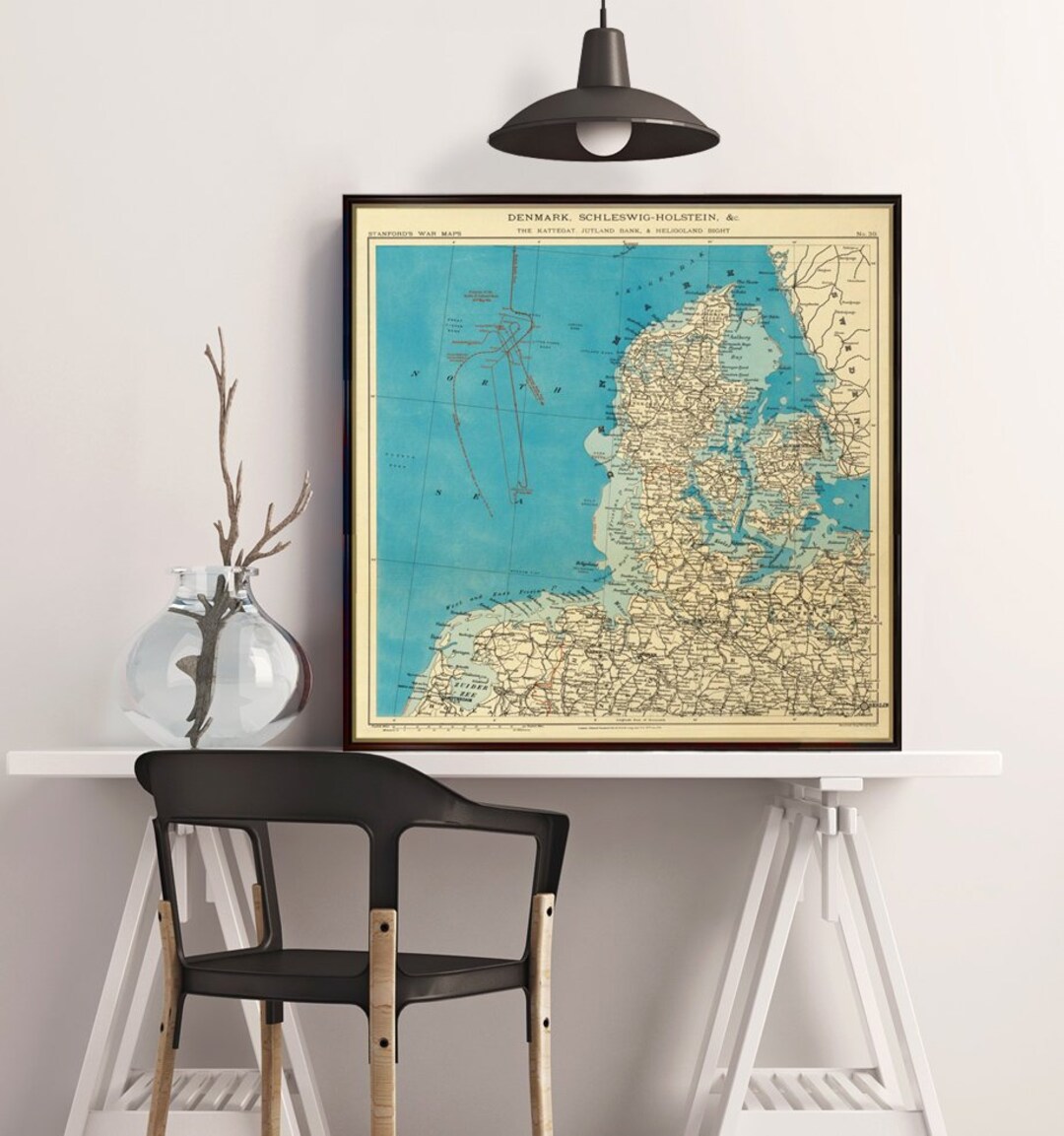 Denmark Map - Old Map Print - Restored Map of Denmark - Etsy