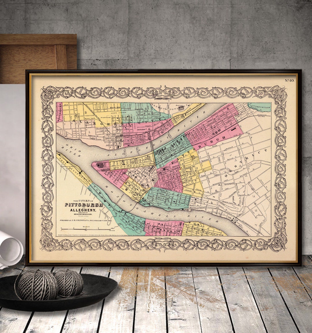 Map of Pittsburgh - Old Map Fine Print - Old Map Restored - Pittsburgh ...