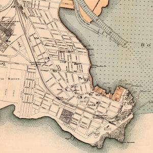 Melbourne Harbour Map, Decorative Map of Melbourne Port, Restored Map ...