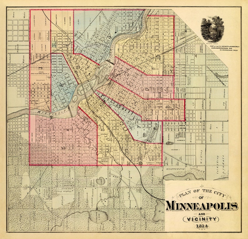 Minneapolis Map - Old Map of Minneapolis and Surroundings - Wall Map ...