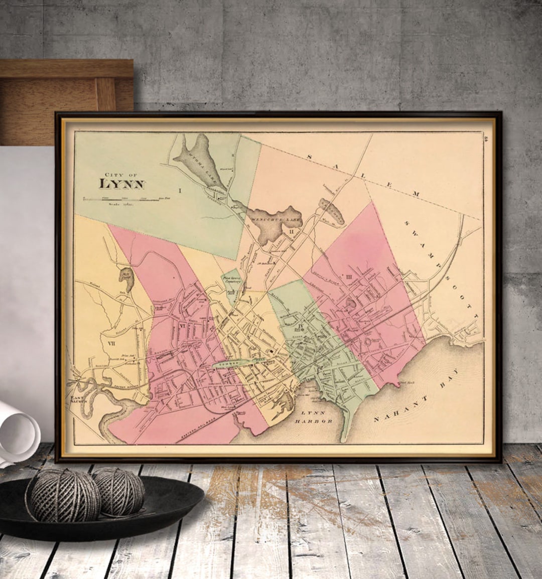 Old City Map - Lynn Map (mass.) - Archival Fine Print Map of Lynn ...