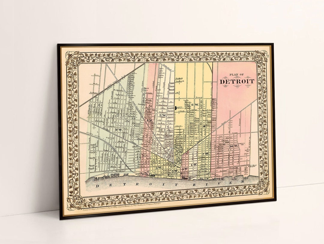 Detroit Map, Historical City Plan, Vintage Map Restored, Wall Map Art ...