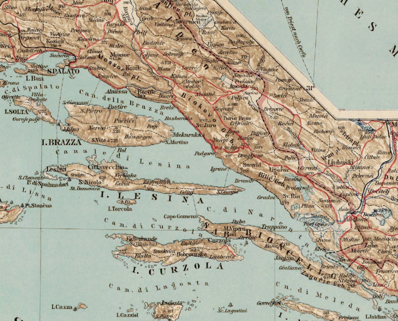 Old Map of Dalmatia (croatia) - Wall Map of Dalmatia, Fine Print on ...