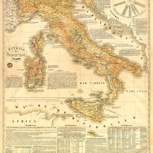 Marvelous Old Map of Italy - Large Map From 1856, Archival Print, Italy ...