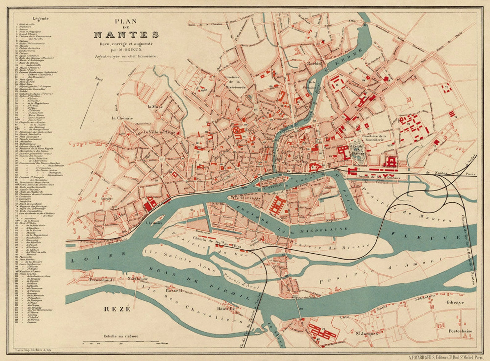 Map of Nantes france Vintage Map of Nantes Restored Old | Etsy