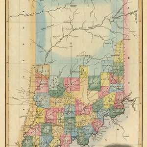 Indiana Map - Old Map of Indiana Archival Print on Paper or Matte ...