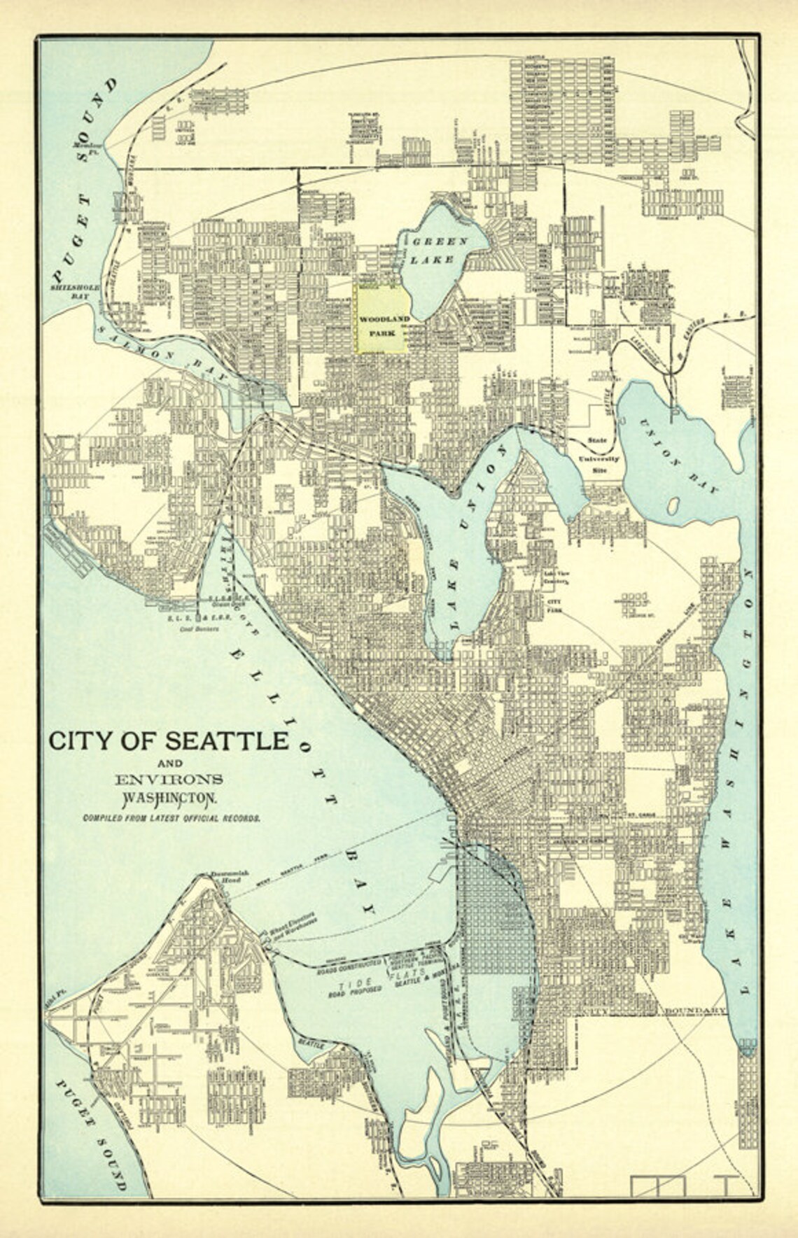 Vintage map of Seattle Antique Seatle city map print two | Etsy