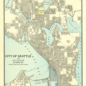 Vintage Map of Seattle Antique Seatle City Map Print Two Versions - Etsy