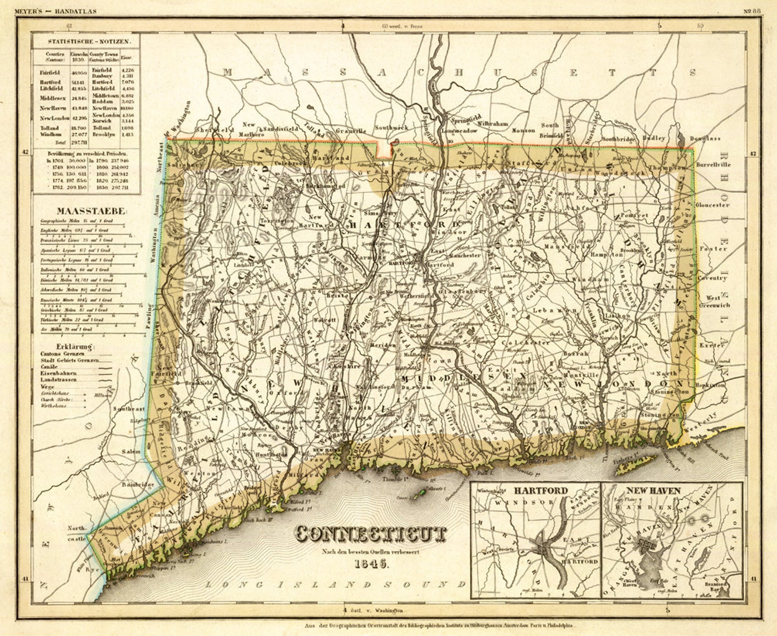 Old Map of Connecticut Large Vintage Map for Home - Etsy