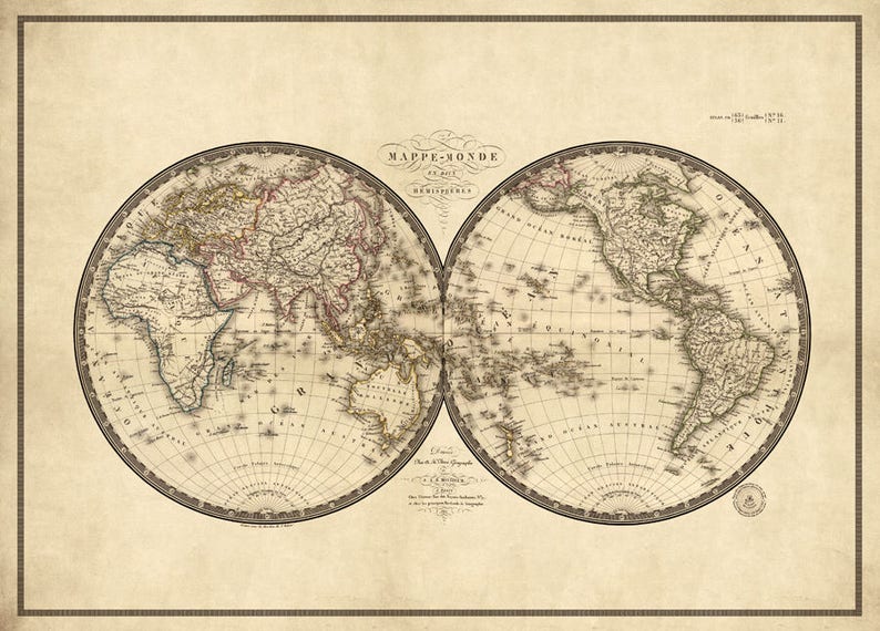 Antique world map print Old map of the world Reproduction | Etsy