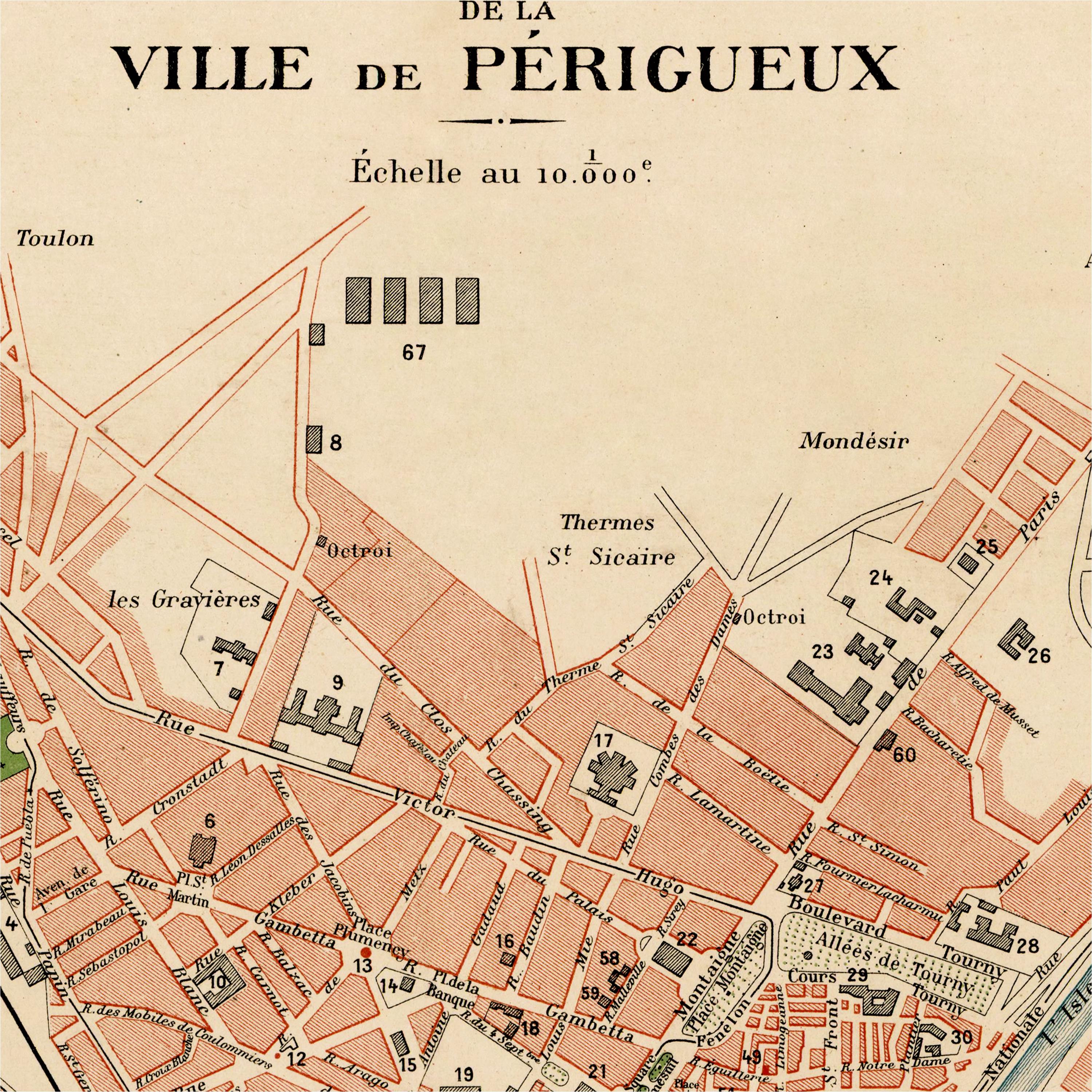 La Carte De Perigueux - Old Map of Périgueux - Restored Map Print on ...
