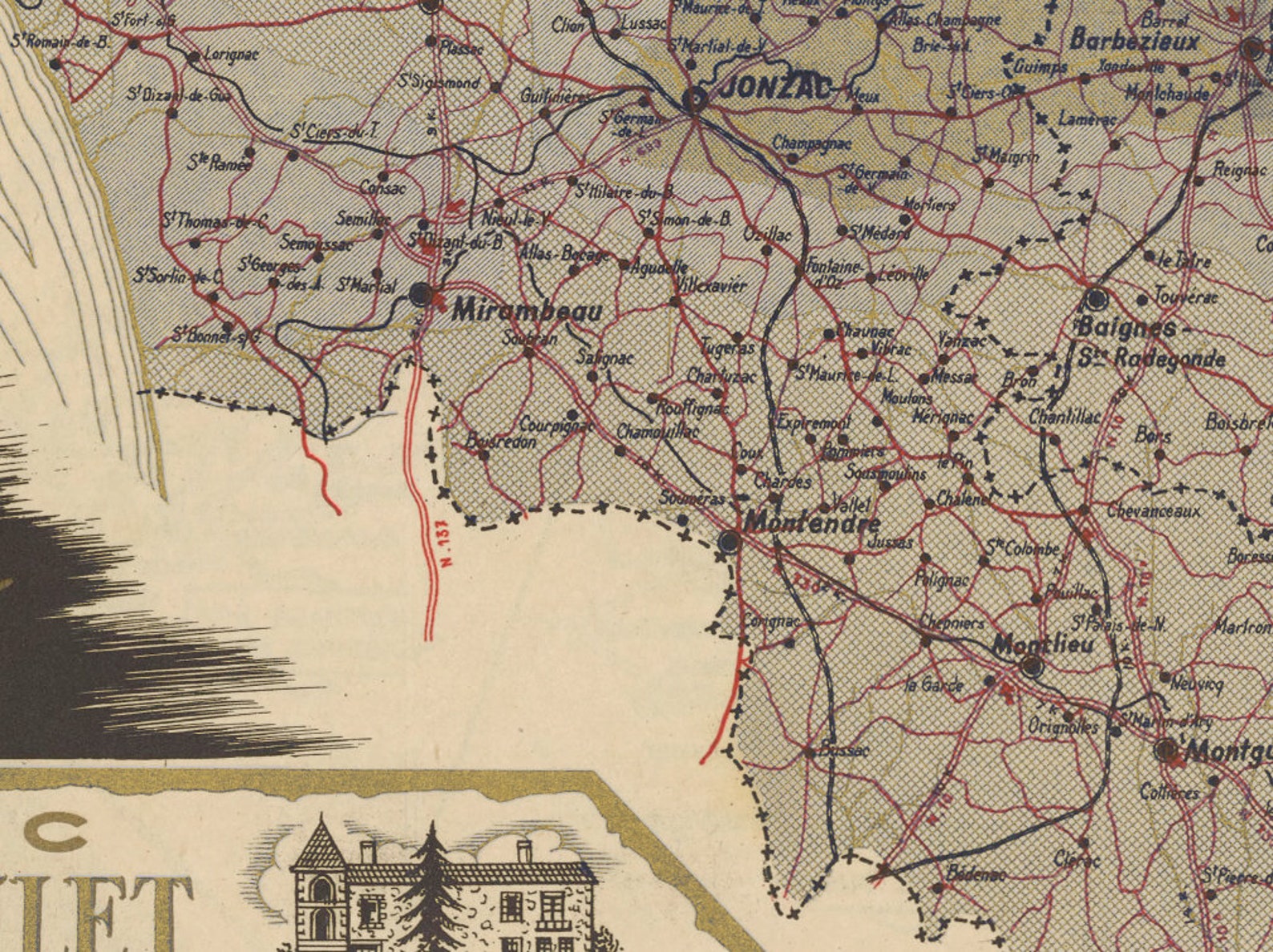 The Cognac Country Map Vintage Map of the Cognac Area - Etsy