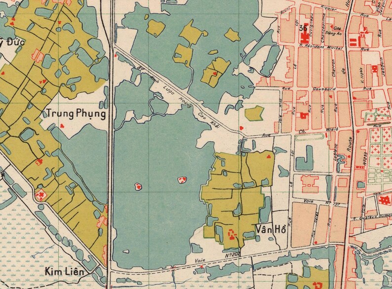 Hanoi (vietnam) Vintage Map From 1936, Red River (hong River), Citadel ...