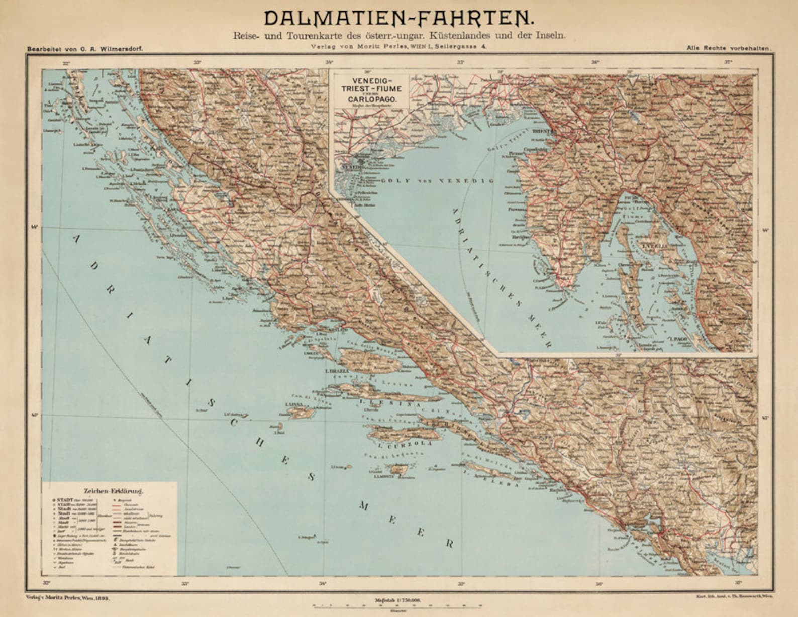 Old Map of Dalmatia (croatia) - Wall Map of Dalmatia, Fine Print on ...