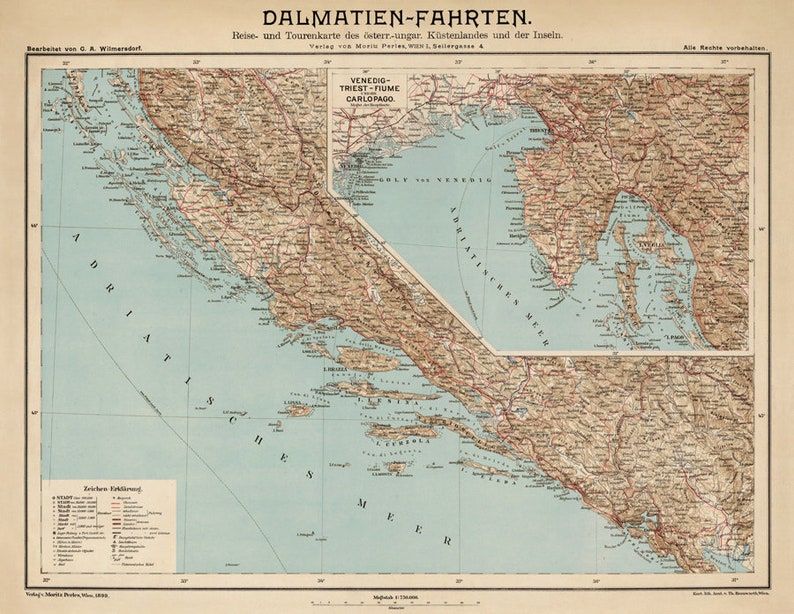Old Map of Dalmatia (croatia) - Wall Map of Dalmatia, Fine Print on ...