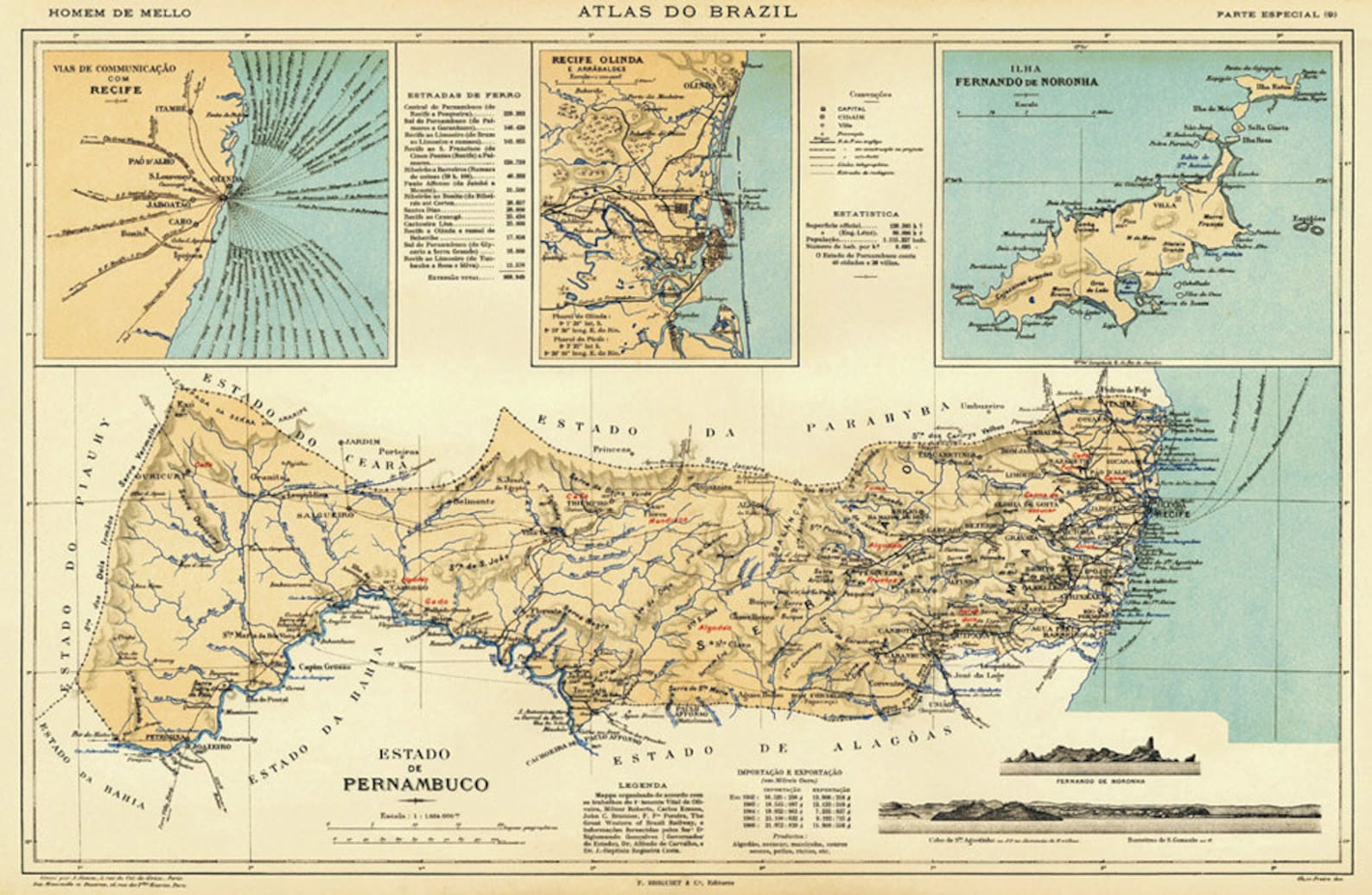Old Map of Pernambuco brazil Print Pernambuco Map Estado - Etsy