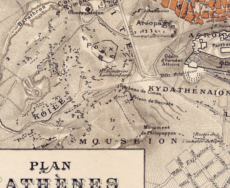 Athens map Old map of Athens Fine archival print Plan | Etsy