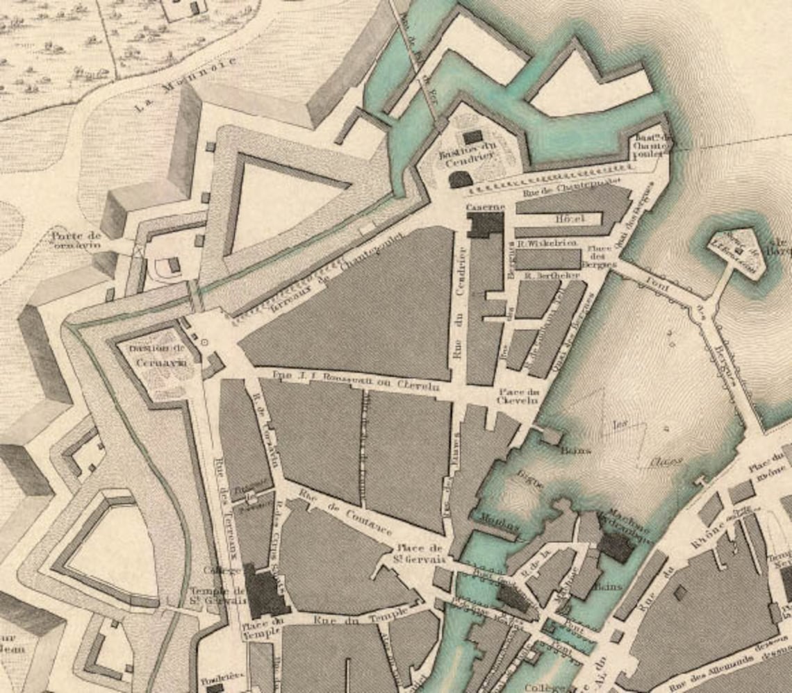 Geneva Map Old Map of Geneva Fine Print Old City Plan - Etsy