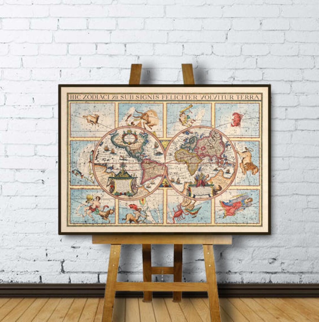 Zodiacal Map Zodiacal World Map Old Map of the World Wall Map Decor ...