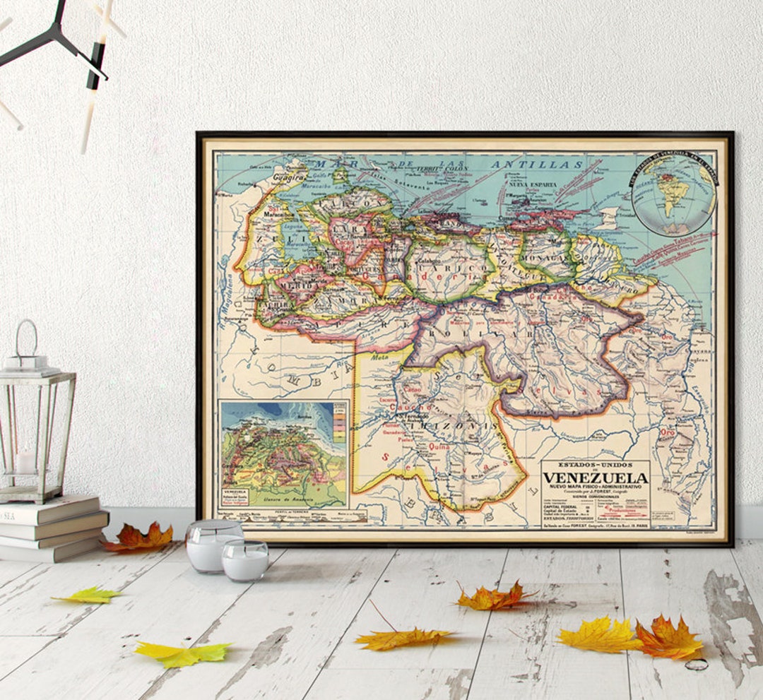 Vintage Map of Venezuela - Old Map Restored Print on Canvas or Paper - Etsy