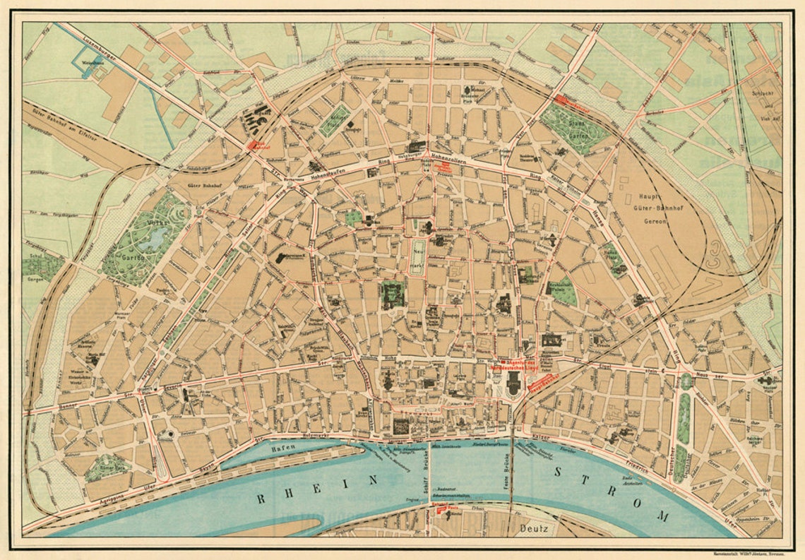 Cologne Map Old Map of Cologne Fine Print Karte Von Köln - Etsy