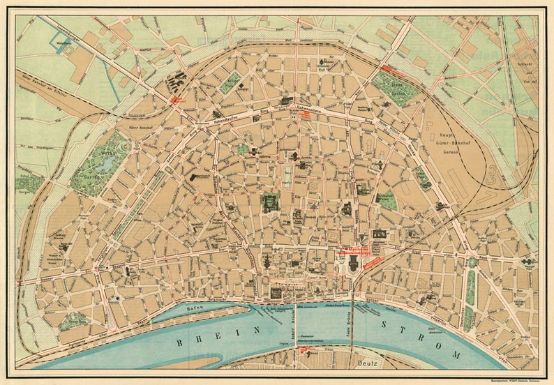 Cologne Map Old Map of Cologne Fine Print Karte Von Köln - Etsy