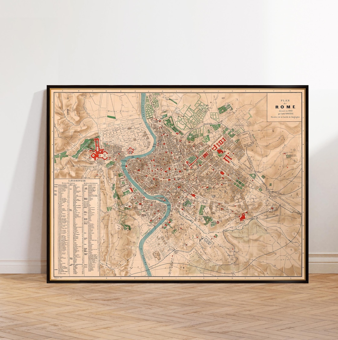 Rome Map - Historical Map of Rome - Large Wall Map - Fine Reproduction ...