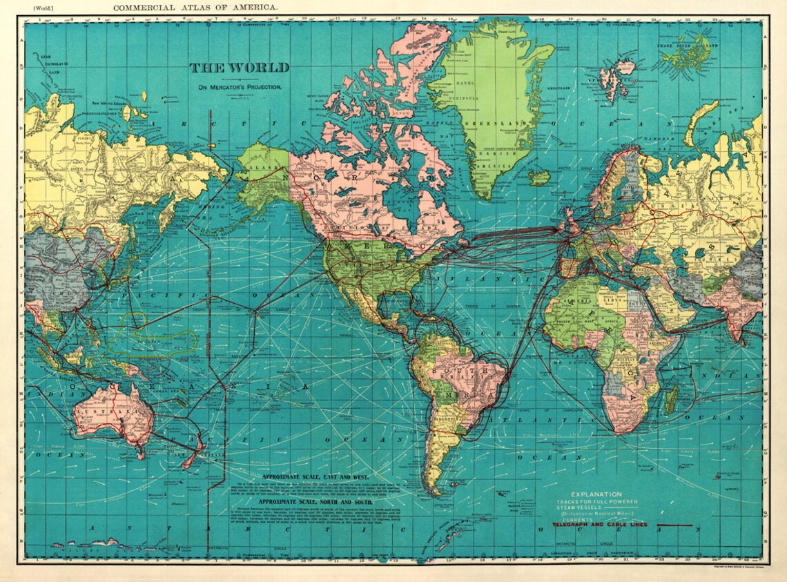 Wonderful Map of the World From 1897 Vintage Wall Map Poster | Etsy