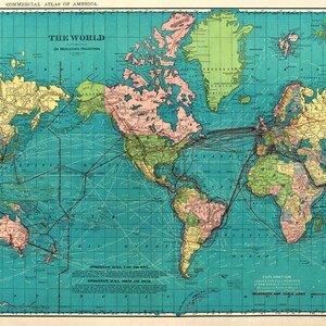 Wonderful Map of the World From 1897, Vintage Wall Map Poster With Ship ...