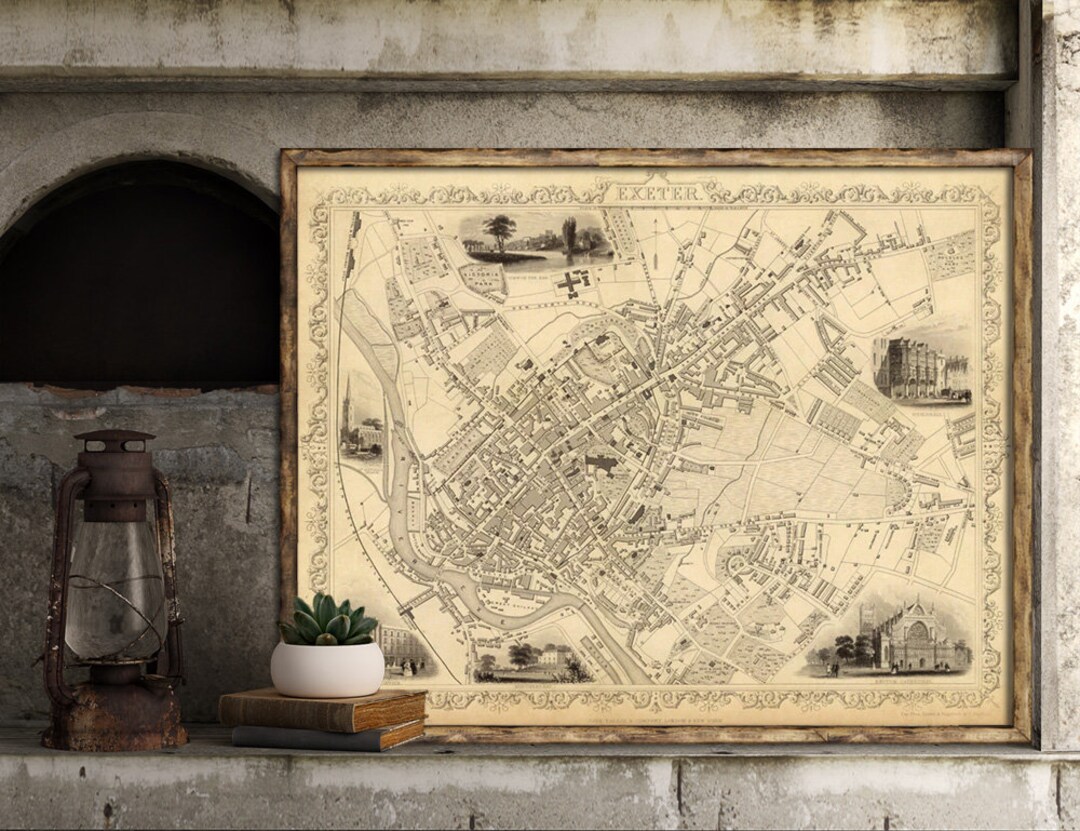 Exeter Map - Old Map of Exeter - Large Wall Map Print on Paper or ...