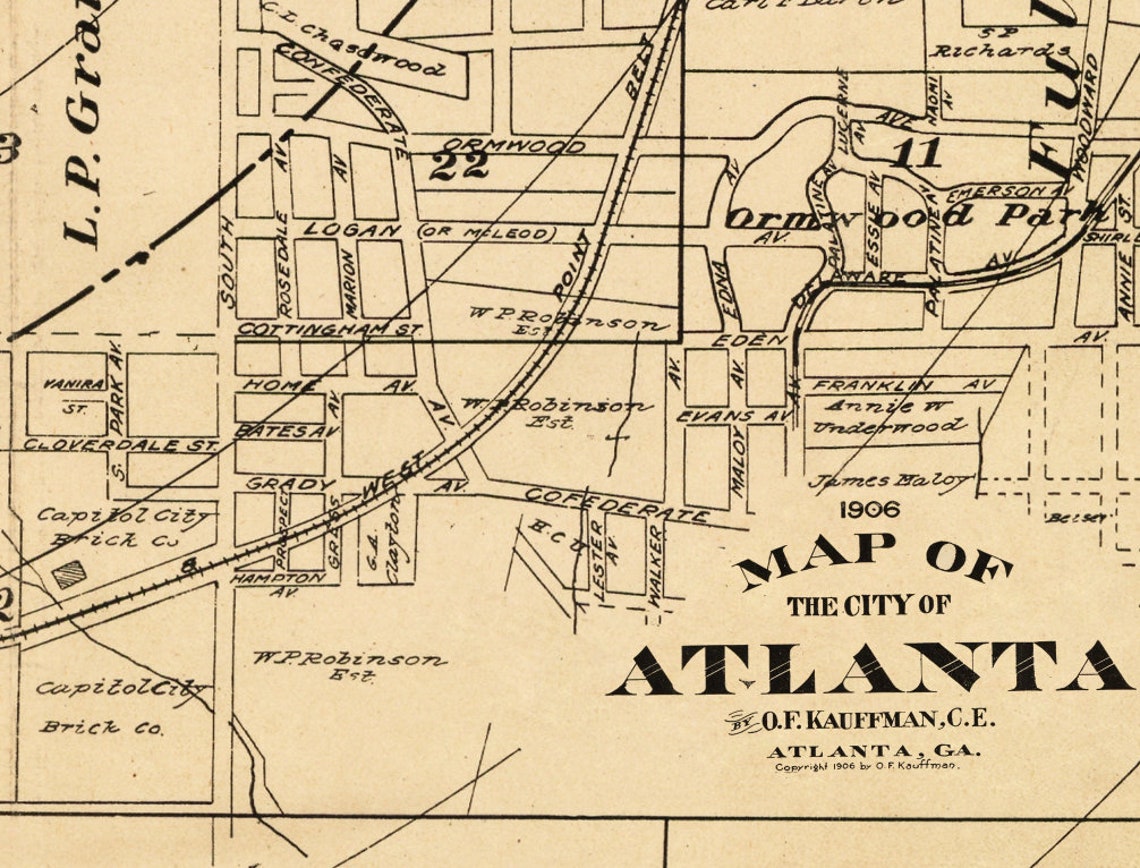 Map of Atlanta old map with a wonderful patina available on | Etsy