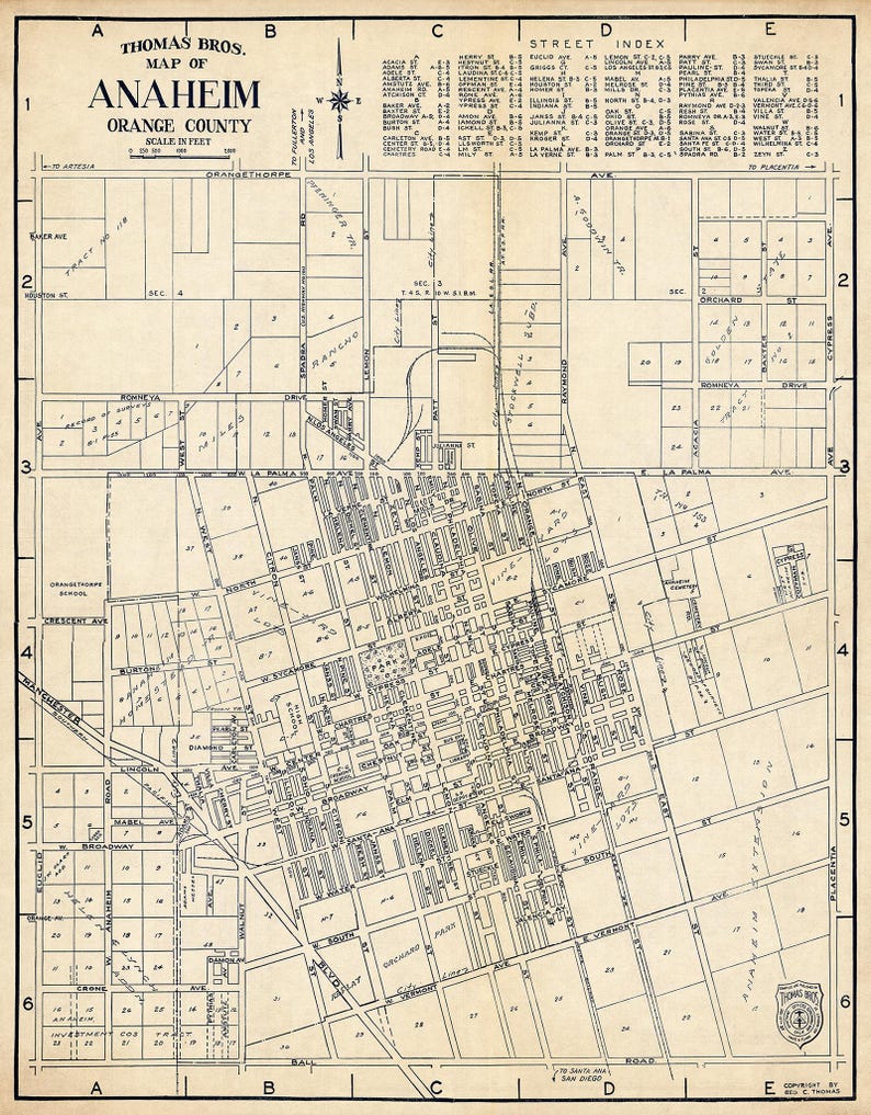 Historical Map of Anaheim - Large Map of Anaheim, Available on Paper or ...