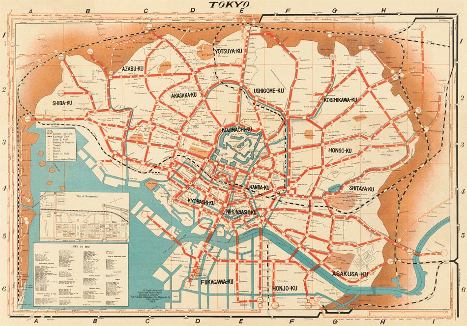 Tokyo Map Wonderful Map of Tokyo Wall Map Poster Printed - Etsy