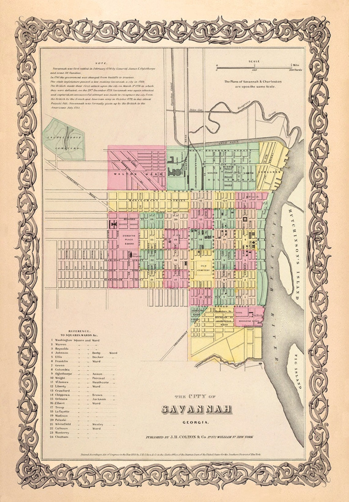Savannah Map Old Map of Savannah Print Archival - Etsy