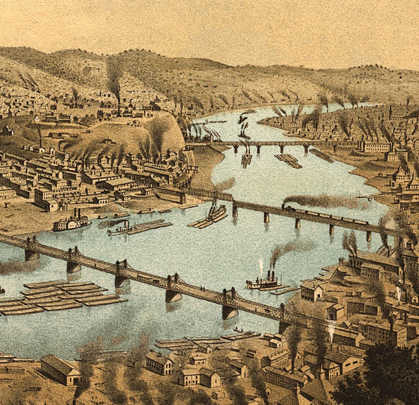 Pittsburgh poster Panoramic view of Pittsburgh Allegheny | Etsy