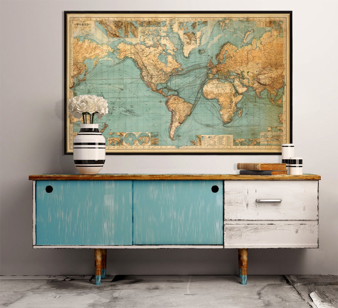 World Map Print - Chart of the World , World Map Fine Reproduction ...