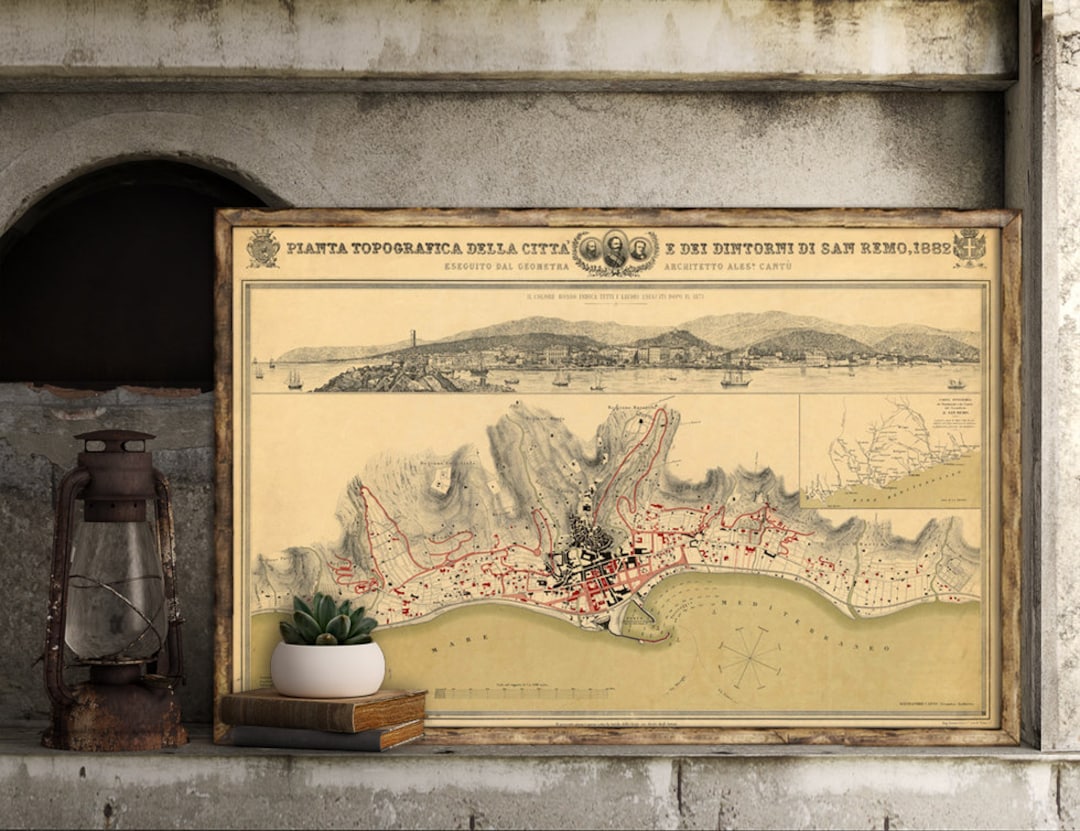 Old Map of San Remo - Vintage Map Giclee Reproduction on Paper or ...