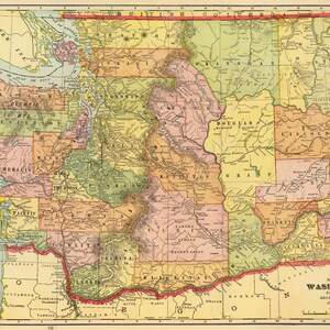Washington Map - Old Map of Washington State - Fine Print on Paper or ...