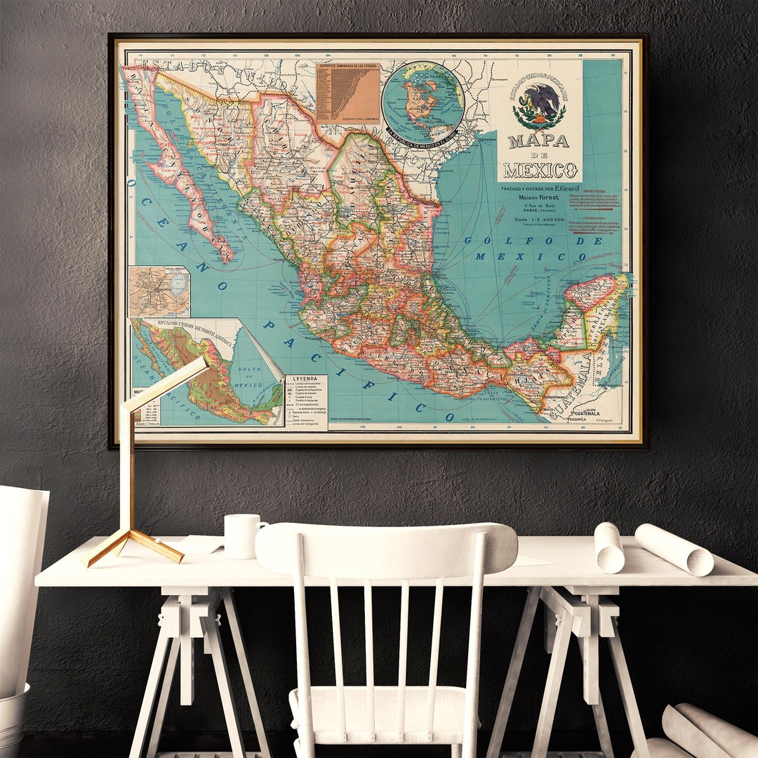 Old Map of Mexico | Vintage Political Map Print | Mapa De México - Etsy