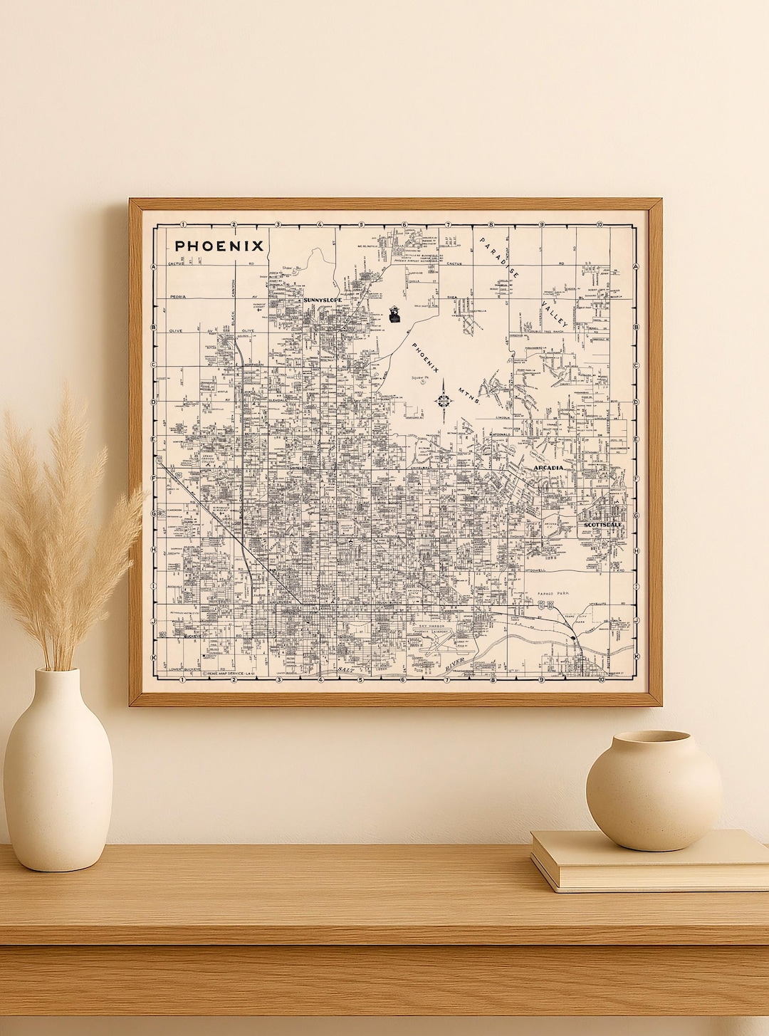 Phoenix (arizona) Map, Old City Plan From 1956, Detailed Map, Vintage ...