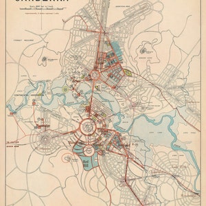 Canberra Map, Old City Plan, Housewarming Decor, Australia Capital City ...