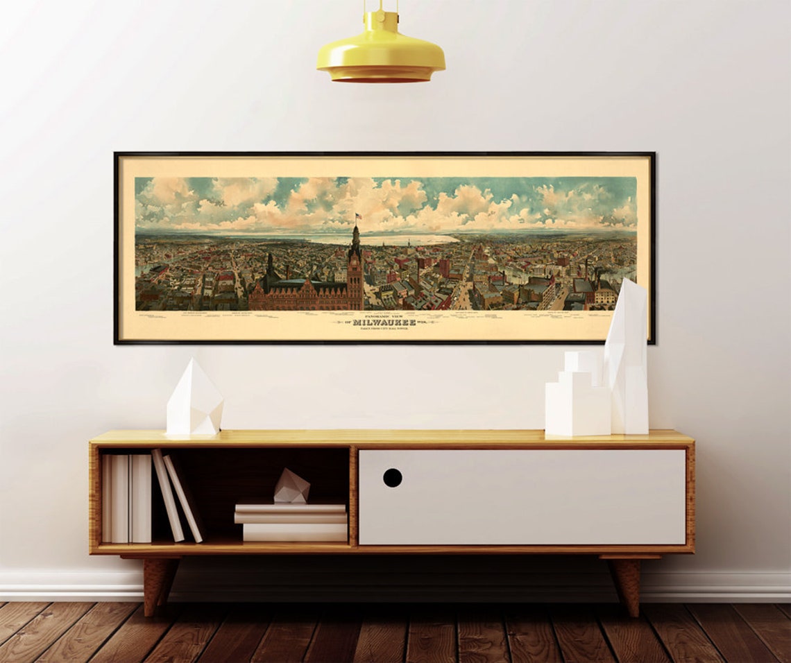 Milwaukee Poster , Panoramic View - Vintage Panoramic Map of Milwaukee ...