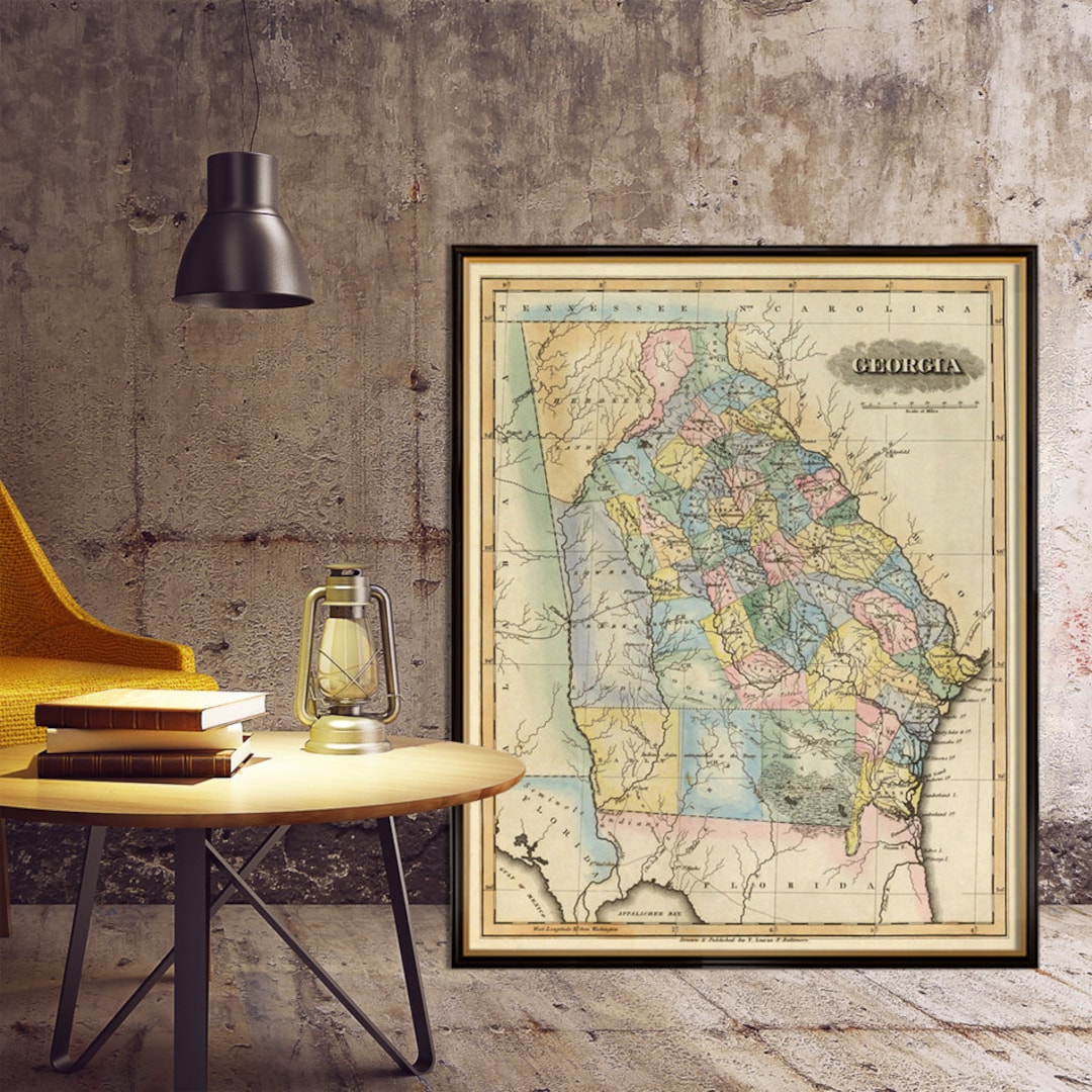 Georgia Map - Antique Map of Georgia - Wall Map Reproduction on Paper ...