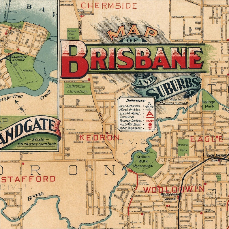 Old Map of Brisbane Print | Vintage City Plan Print - Etsy Australia