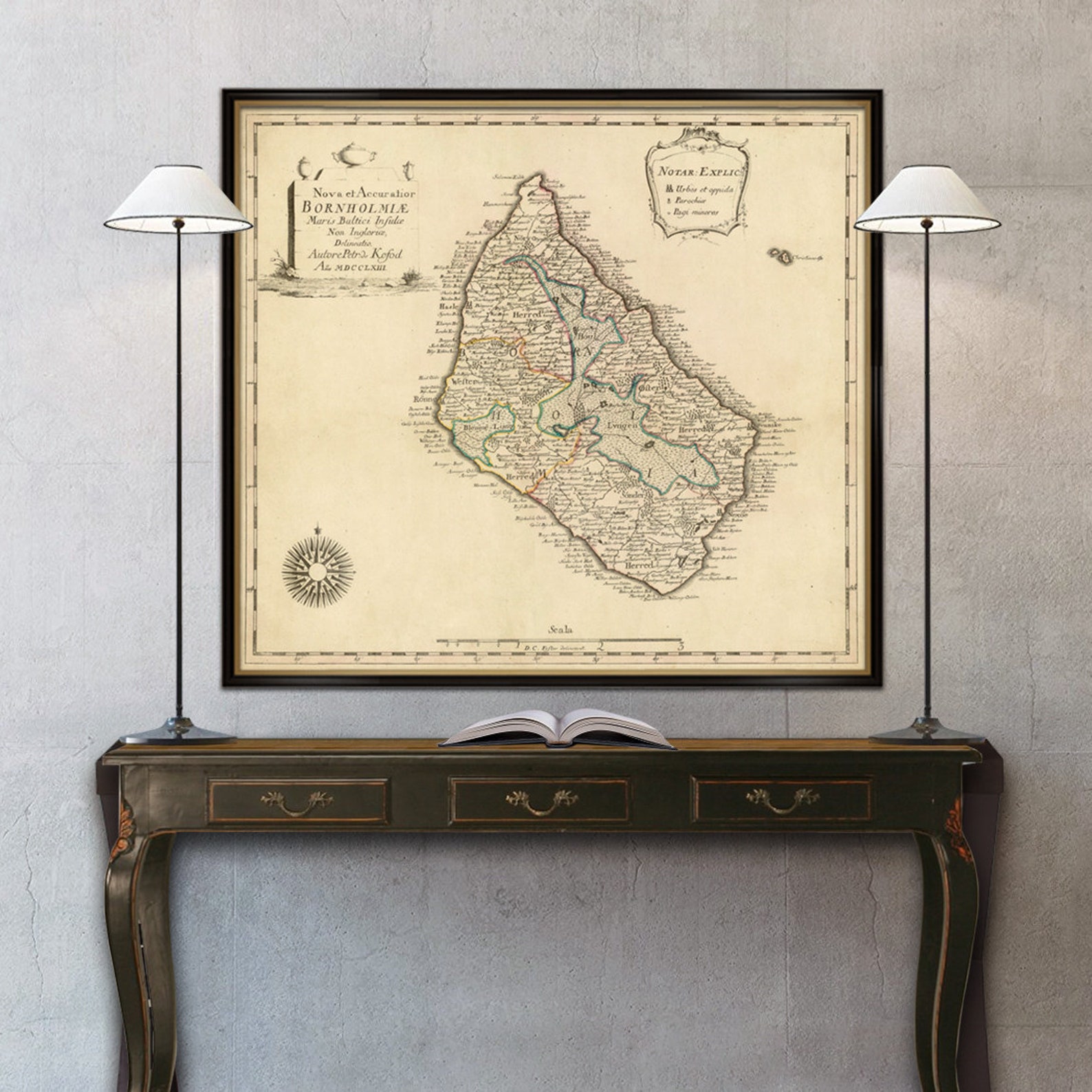 Bornholm Island Map Danish Island Old Map Fine Print - Etsy