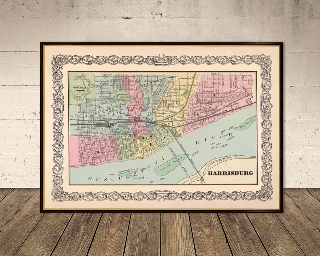 Harrisburg Map - Antique Harrisburg (pennsylvania) City Map Print - 14 ...