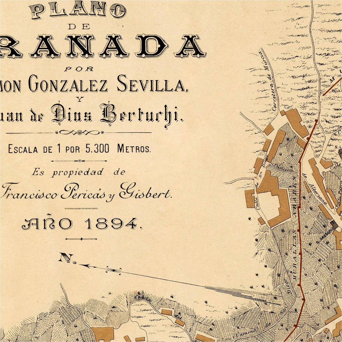 Granada Map - Old Map of Granada Print on Paper or Canvas - Etsy
