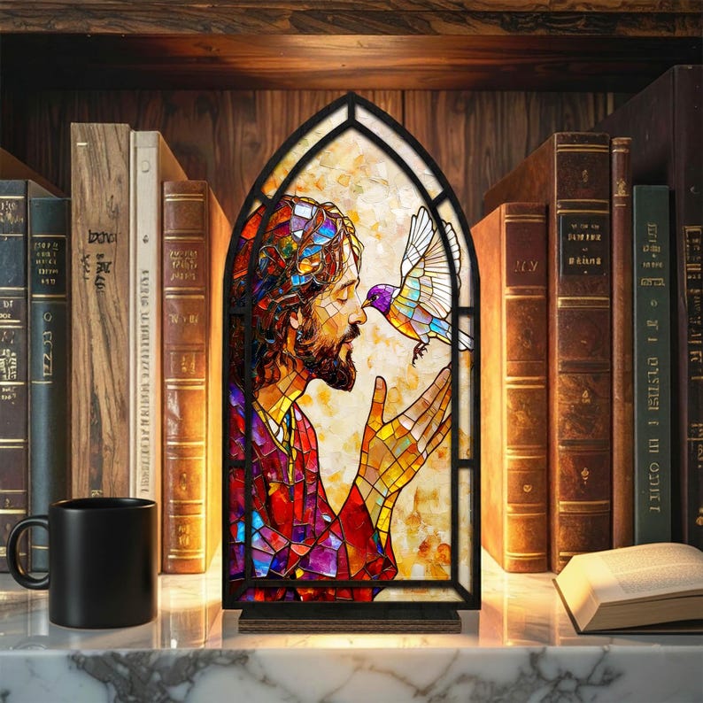 Jesus and Dove Stained Glass Style Book Nook, Christian Decor - Etsy