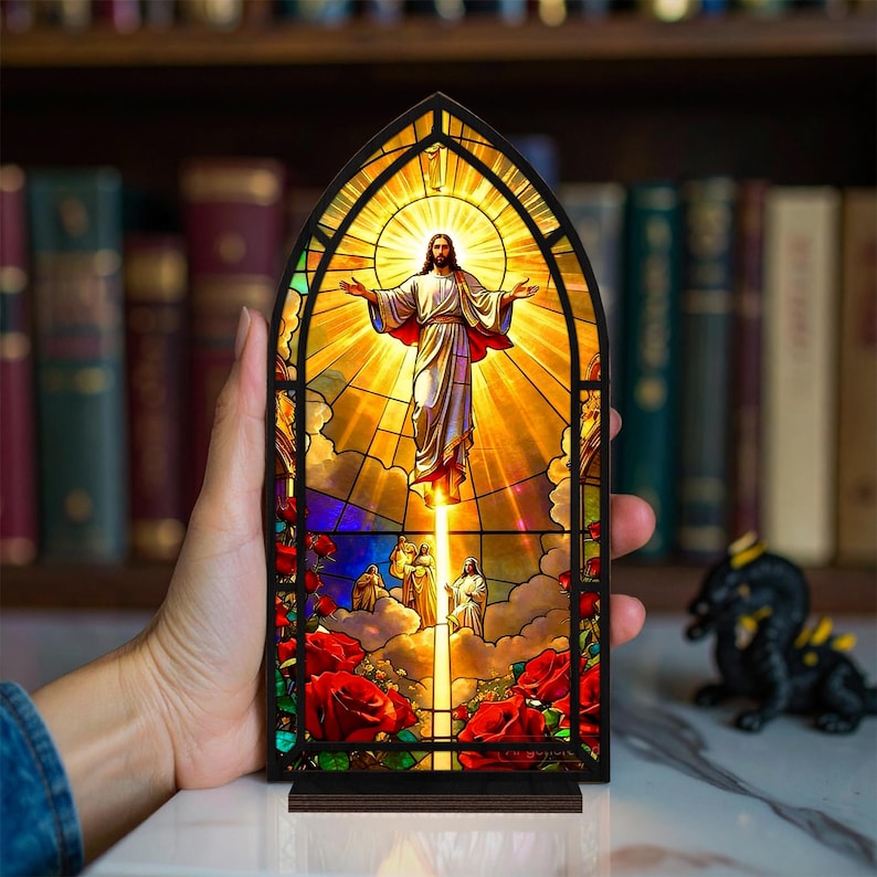 Ascension Stained Glass Effect Book Nook, Religious Bookshelf Decor - Etsy